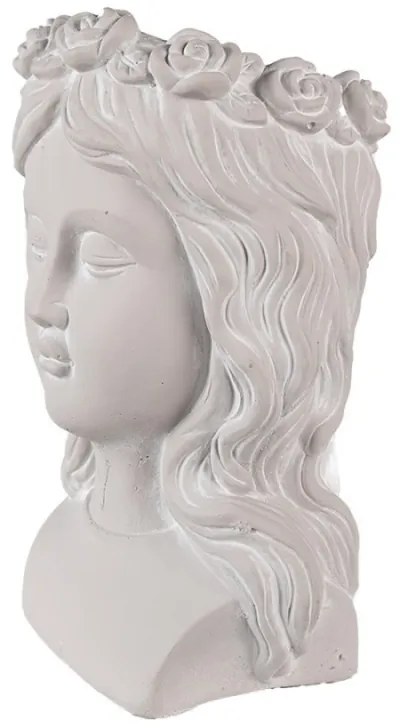 Šedý antik cementový květináč dívka s věněčkem – 20x17x30 cm
