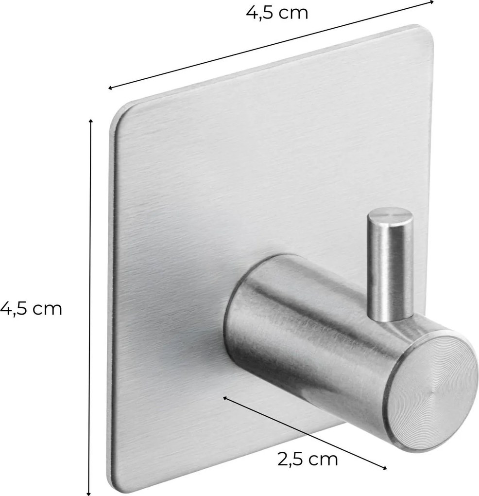 Erga Pad, samolepící háčky na ručníky bez vrtání, 4 ks, 4,5 × 4,5 cm, stříbrná matná, ERG-YKA-CH.PAD4-CHR
