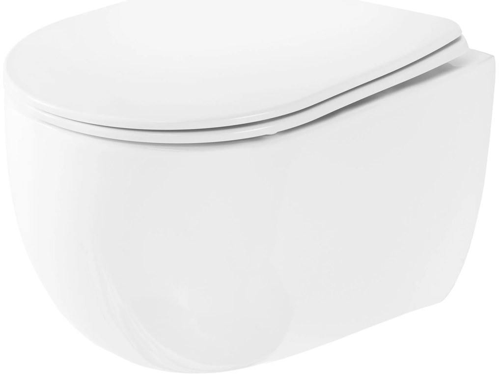 Rea Oliver, závěsná WC mísa Rimless se sedátkem s pomalým dopadem, bílá, REA-C6509