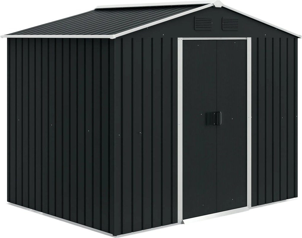 Outsunny Zahradní Kůlna 3,6m² 236x174x190 cm Šedá Zahradní Kůlna se 2 Posuvnými Dveřmi, Šikmou Střechou a 4 Okny pro Terasu | Aosom