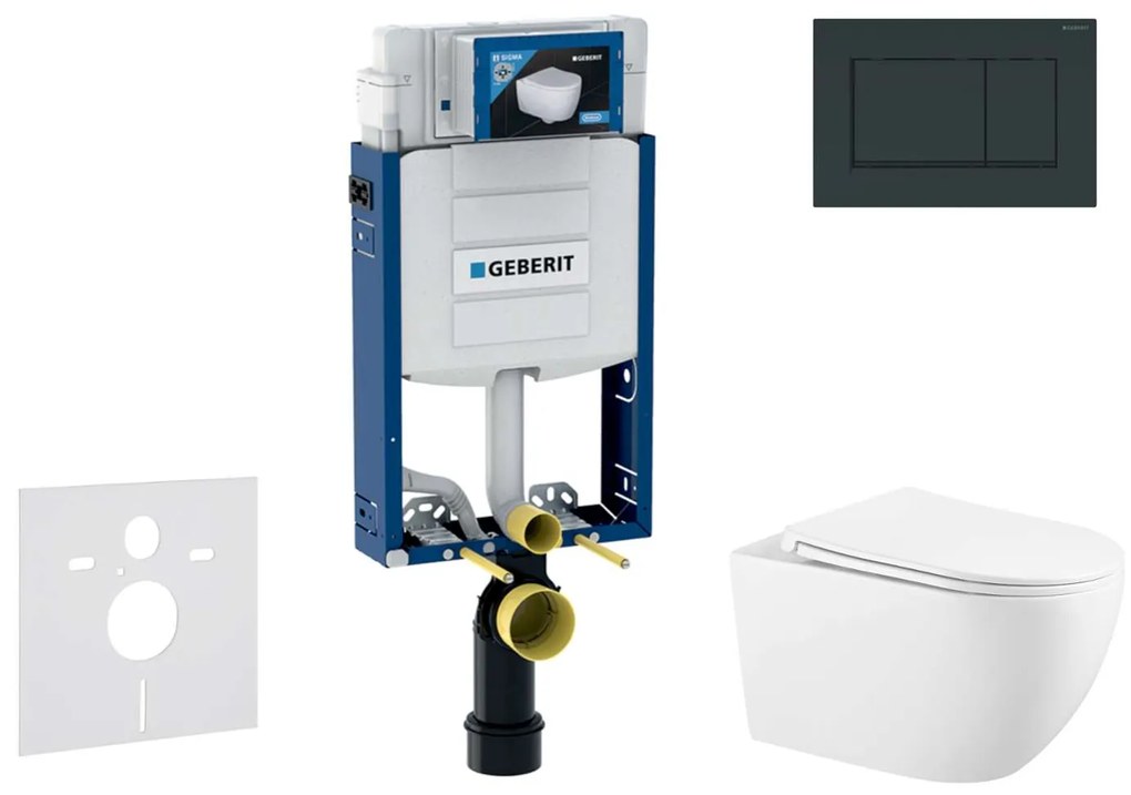 Geberit Kombifix - Set předstěnové instalace, klozetu Gaia a sedátka softclose, tlačítko Sigma20, černá lesk/černá mat SANI15CA5119