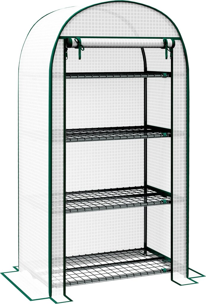 Outsunny 4-vrstvá zahradní skleník PE se police, balkónový skleník, vyztužená plachta 130 g/m², ocelová konstrukce, rolovací zipový vchod, pro zelenin