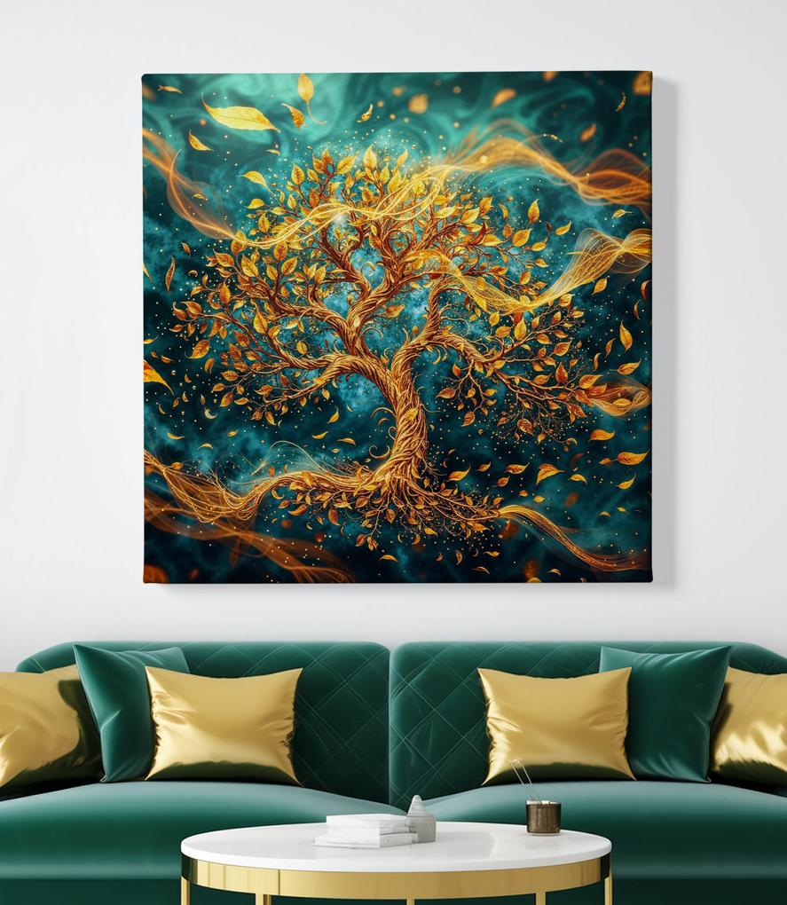Obraz na plátně - Strom života Zlaté vlnky FeelHappy.cz Velikost obrazu: 140 x 140 cm