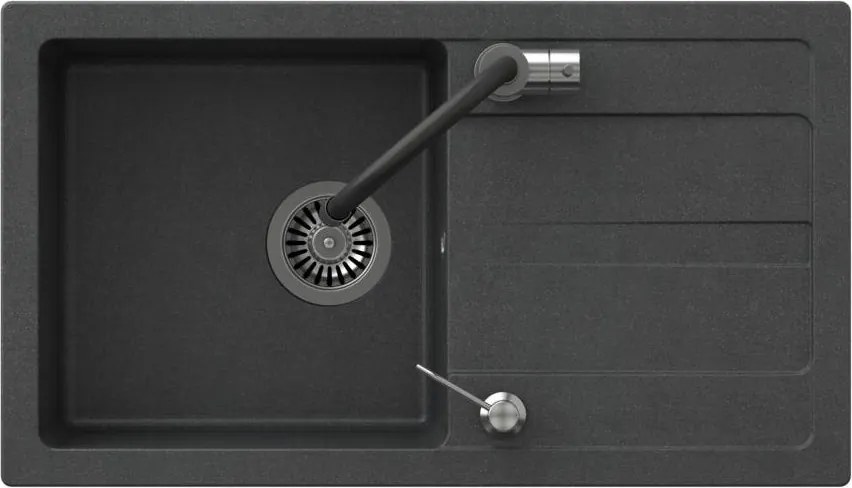 Černý kuchyňský granitový dřez QUADRON READY- MAX + BATERIE A DÁVKOVAČ NA SAPONÁT