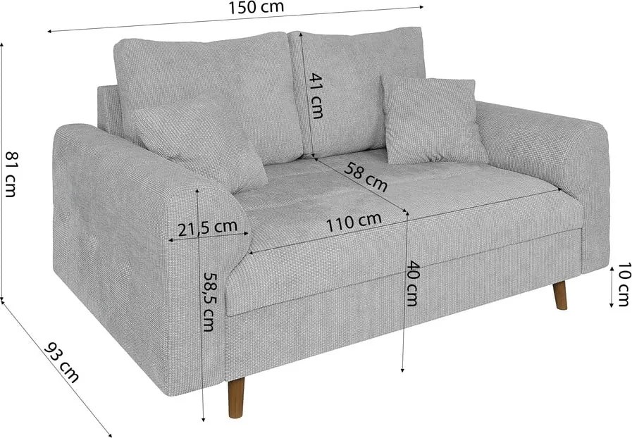 Šedá žinylková pohovka 150 cm Ariella - II. jakost – Ropez