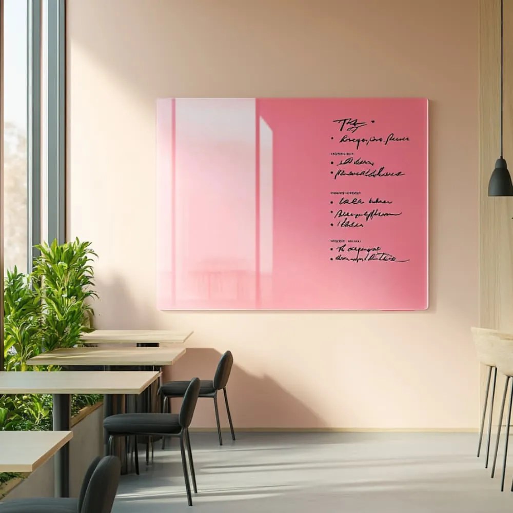 Růžová perlová skleněná magnetická tabule do restaurace Smatab® - 120 × 180 cm