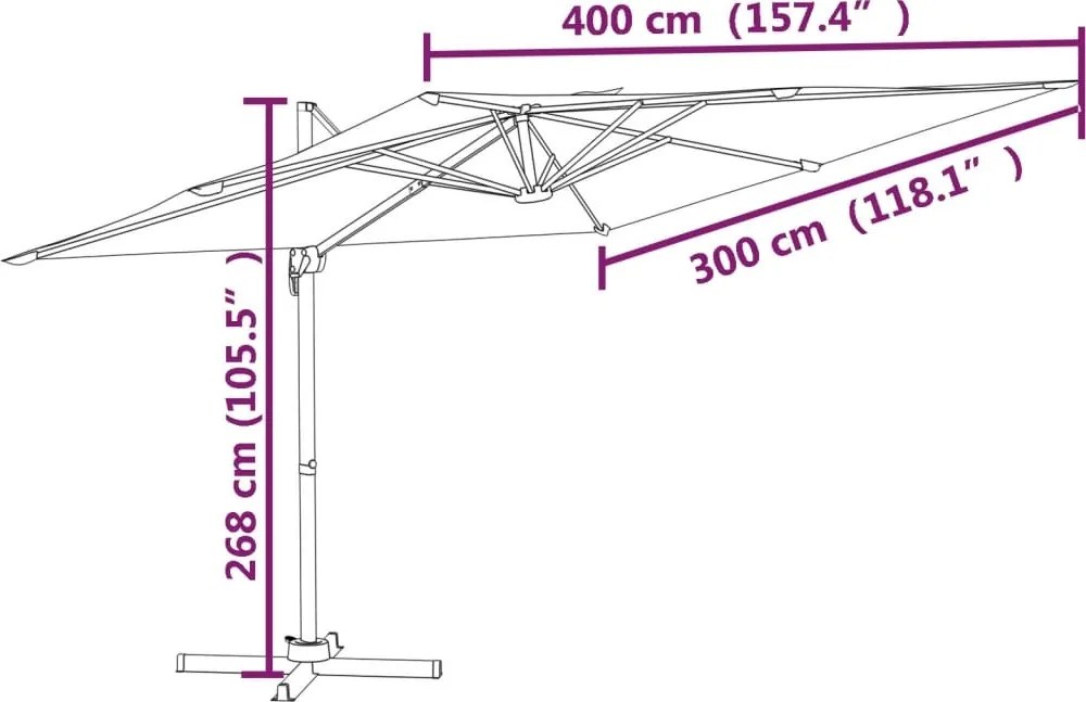 vidaXL Konzolový slunečník s hliníkovou tyčí černý 400 x 300 cm [319920]