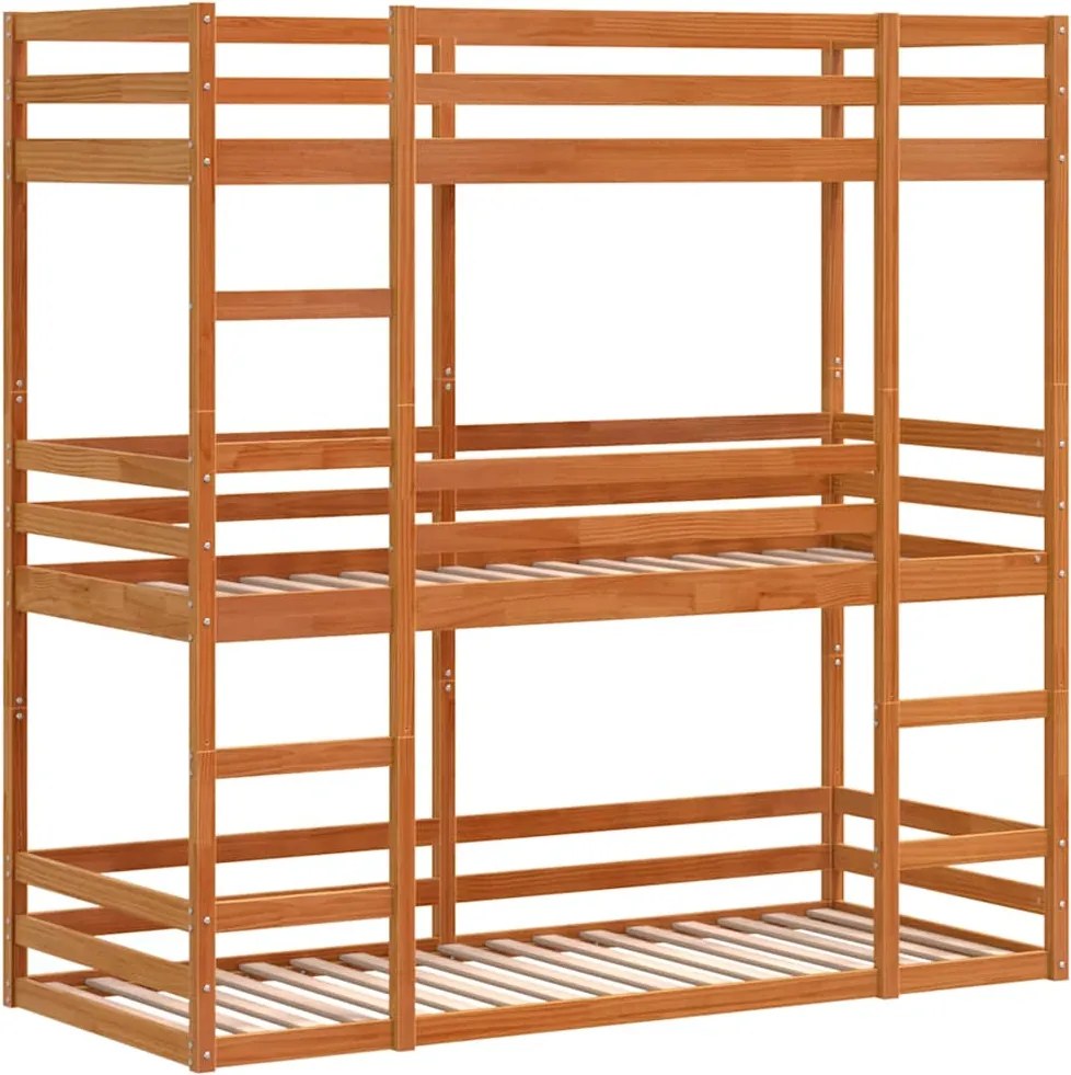 Třípatrová postel voskově hnědá 90x200 cm masivní borové dřevo 3284256