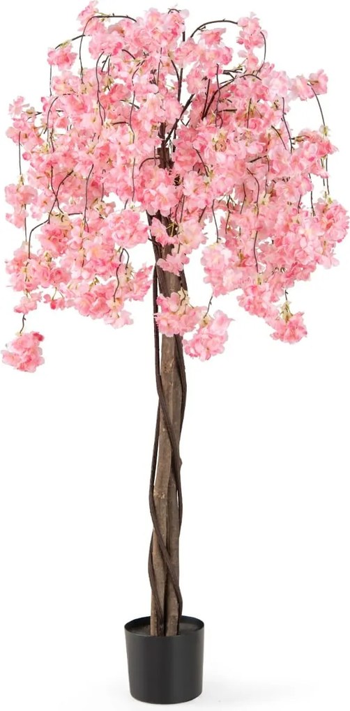 Costway Umělá třešeň v květináči Umělá květina s růžovými květy 163 cm