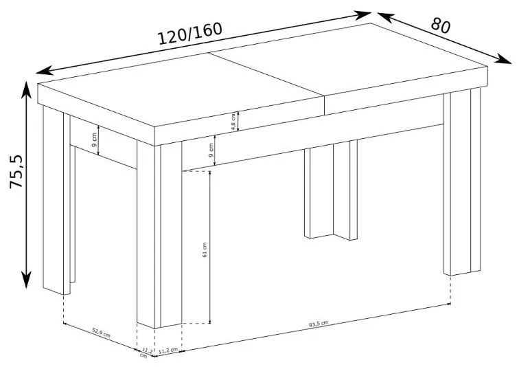 Jídelní stůl JARS MALÝ | rozkládací 120 až 160 | hikora