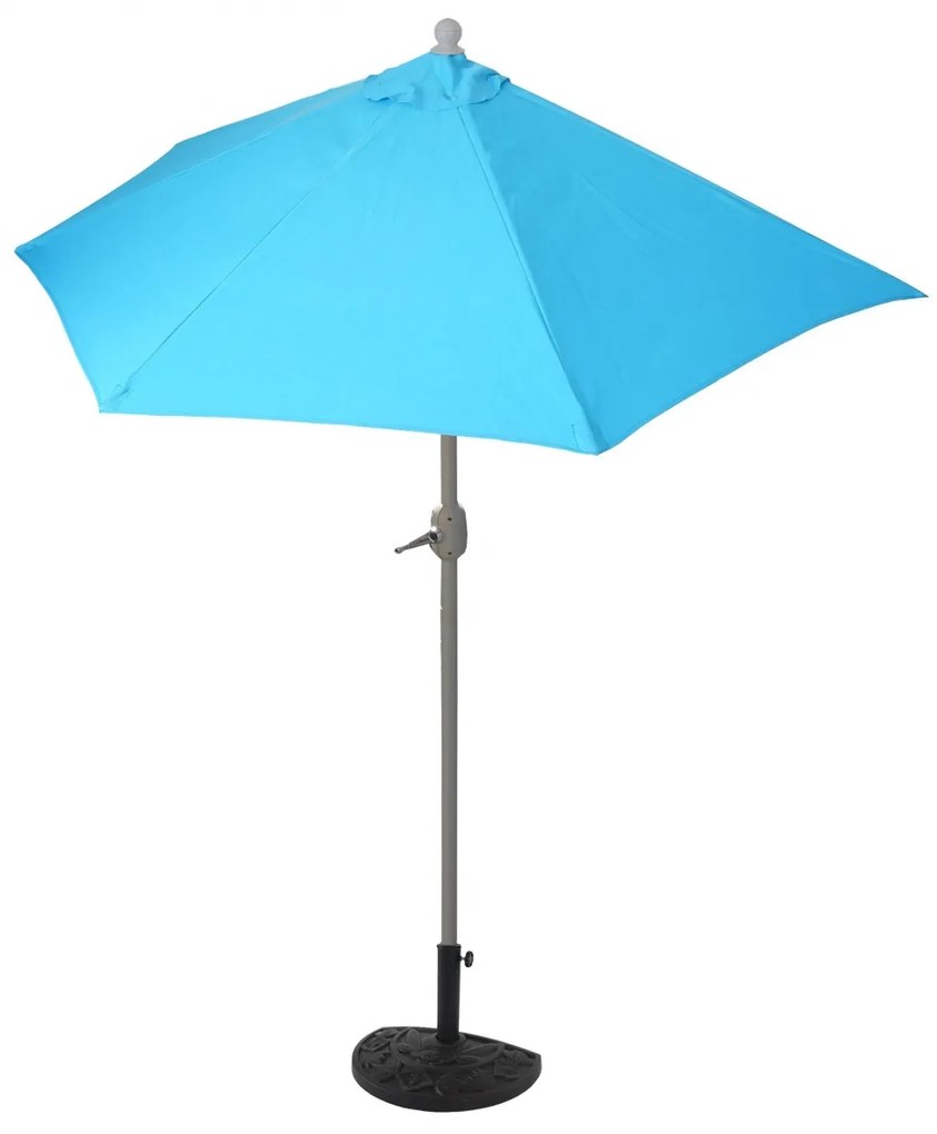 Slunečník půlkruh Parla - polyester/hliník - 270cm tyrkysová se stojanem