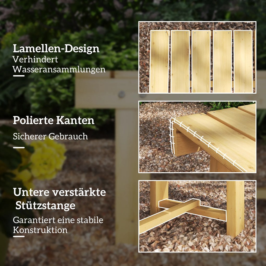 Zahradní lavice Outsunny, 2místná, masivní dřevo, 110 x 38 x 35 cm, voděodolná, odolná, stabilní, na balkon, zahradu, terasu, přírodní barva | Aosom