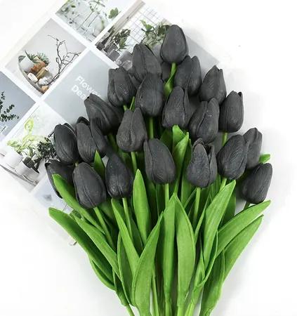 Bytová dekorace - kytice umělých tulipánů Balení: 5 ks, Barvy: K26 TMAVĚŠEDÁ