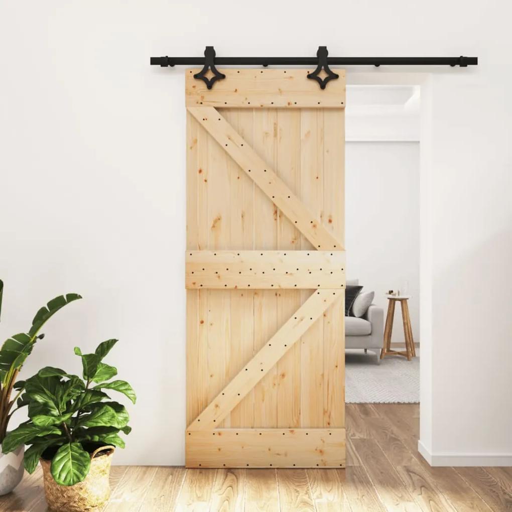 Posuvné dveře s kováním 85 x 210 cm masivní borové dřevo