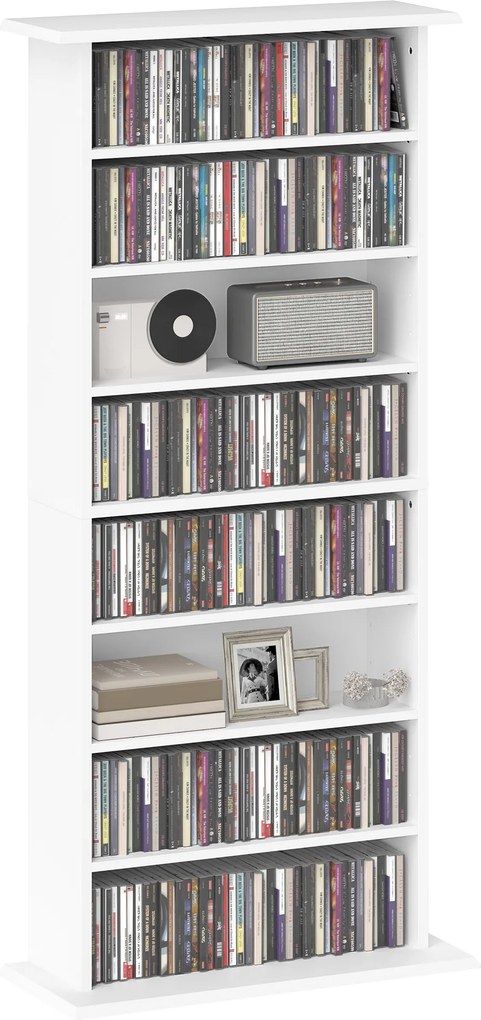 HOMCOM úložná jednotka na CD a DVD, multimediální úložná jednotka s 8 přihrádkami a 6 nastavitelnými policemi, maximální kapacita 360 CD/185 DVD a Bl…