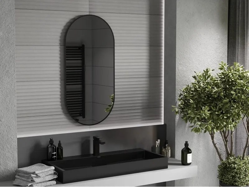 Mexen Loft oválné koupelnové zrcadlo 100 x 50 cm, černý rám - 9851-100-050-000-70