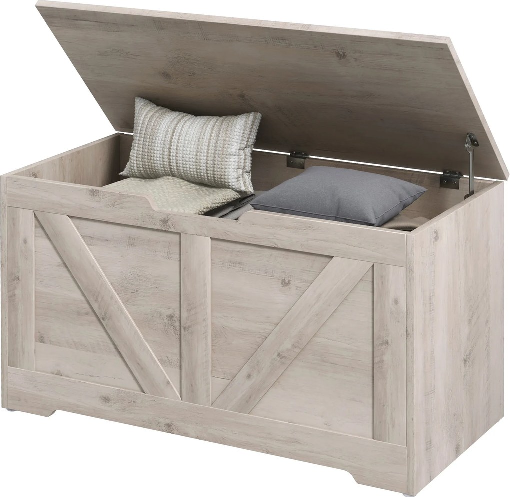 HOMCOM úložný truhla do ložnice 100 L, sedací truhla s víkem, bezpečnostní panty, 80x40x45 cm, šedá