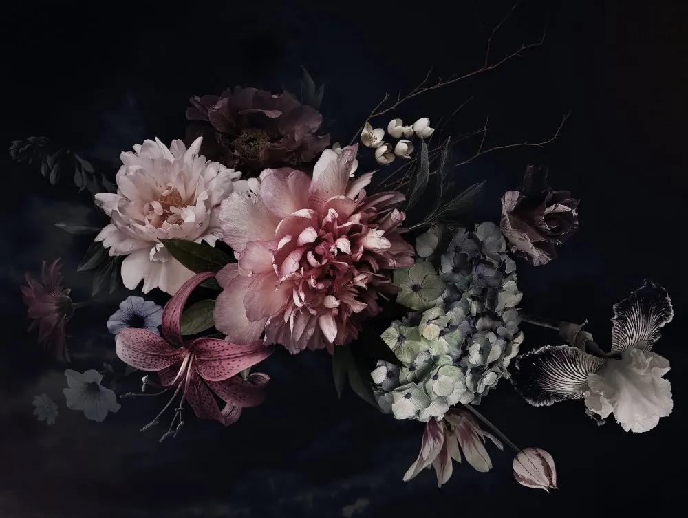 Vícedílný obraz Květiny Ve Stylu Vintage Na Tmavém Pozadí Nedostatek Nedostatek Plátno Canvas 160x120