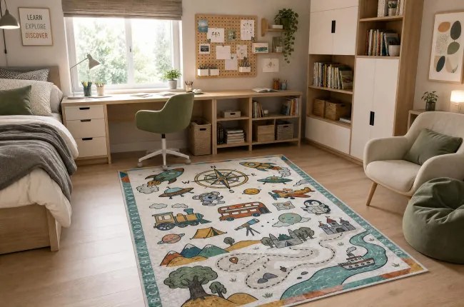 Dětský koberec protiskluzový BAMBINO 61420 krémový / zelený