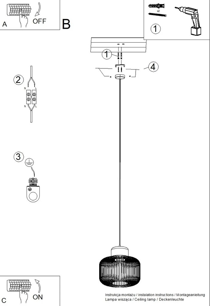 Závěsné svítidlo Gabbia, 1x černé drátěné stínítko, dřevo, (fi 35cm)