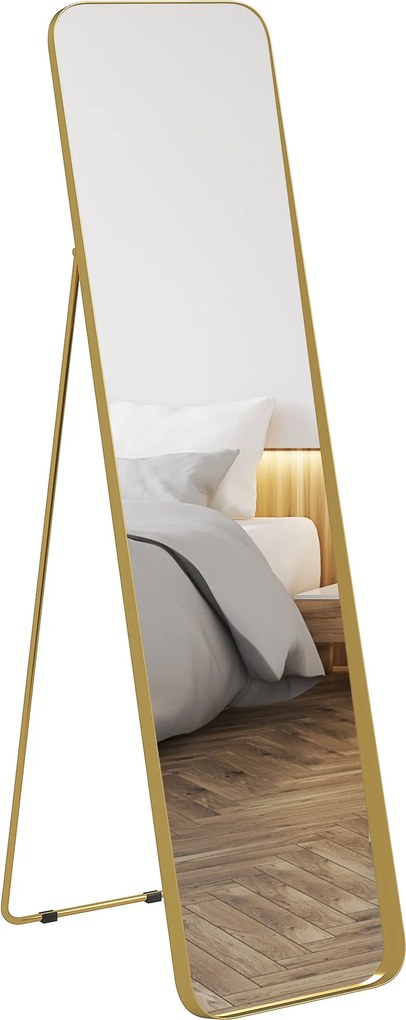 HOMCOM Zrcadlo na celé tělo 160 x 40 cm Slimming stojací zrcadlo s kovovým rámem a nerozbitným sklem, zrcadlo do obývacího pokoje, ložnice, chodby, Zl