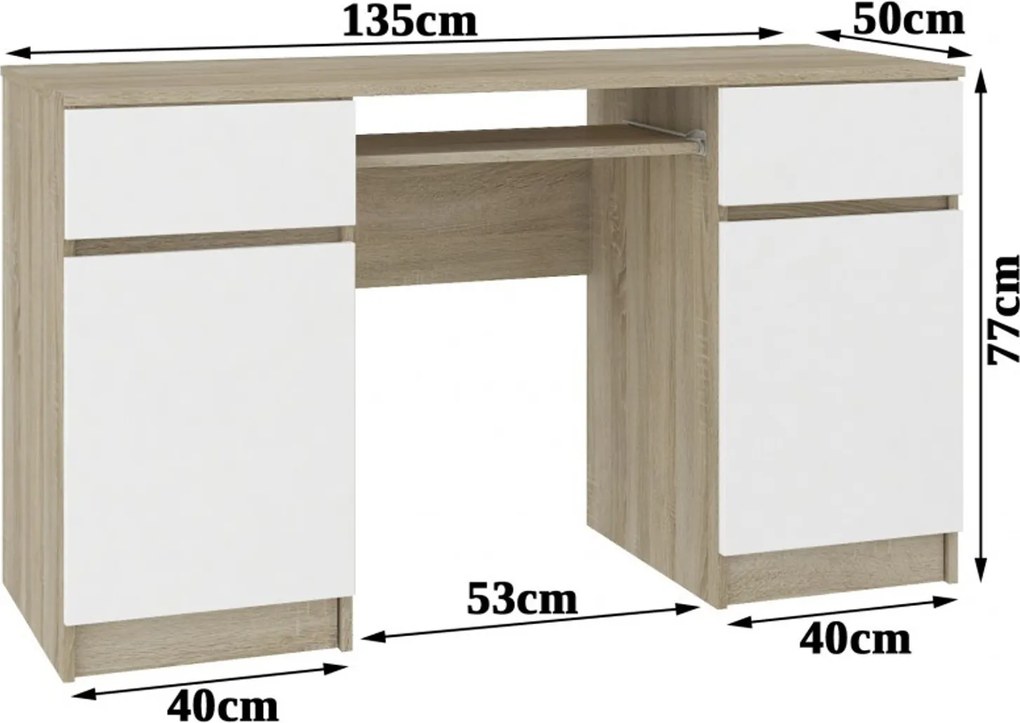 Počítačový stůl A5 dub sonoma/bílá