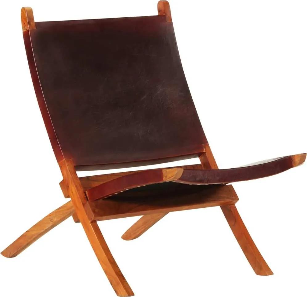 vidaXL Skládací relaxační židle pravá kůže [246363] Barva: tmavě hnědá