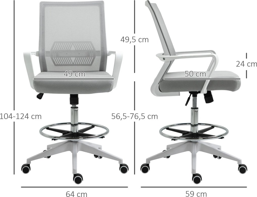 Vinsetto Výškově nastavitelná kancelářská židle s vysokým sedákem, rozměry 64D x 59Š x 104-124V cm, otočná kancelářská stolička 360°, prodyšná síťovi…