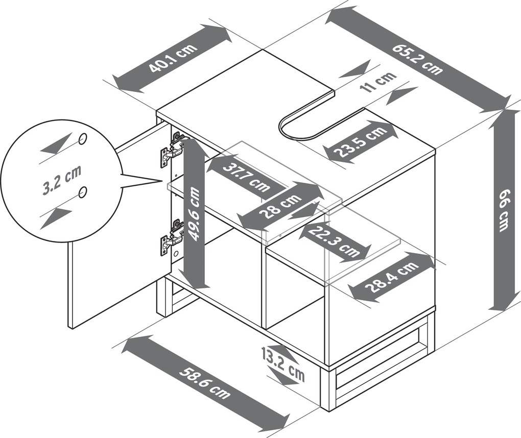 Tchibo - Skříňka pod umyvadlo s dvířky a bočním prostorem - barva: bílá