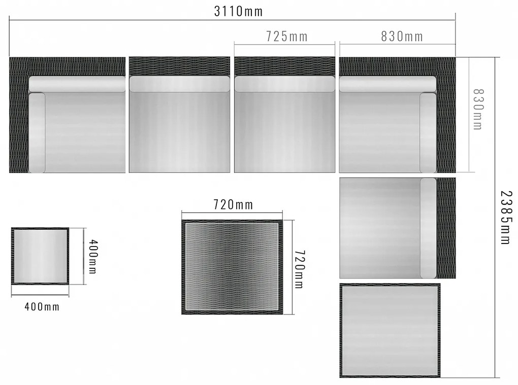 DEOKORK Ratanová variabilní sestava SEVILLA pro 7 osob (antracit)