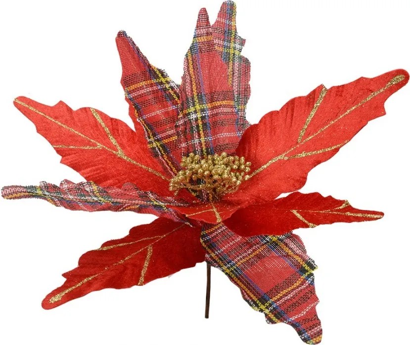 Červeno-zlatá dekorace květina vánoční hvězda Poinsettia - Ø 39*24 cm