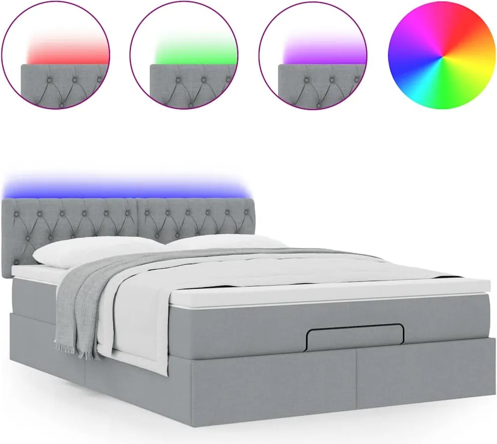Osmanská postel s matrací &amp; LED světle šedá 140x190 cm látka 3312388