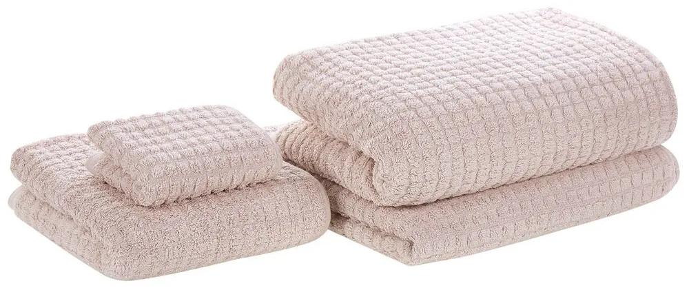Sada 4 růžových bavlněných ručníků ATAI Beliani