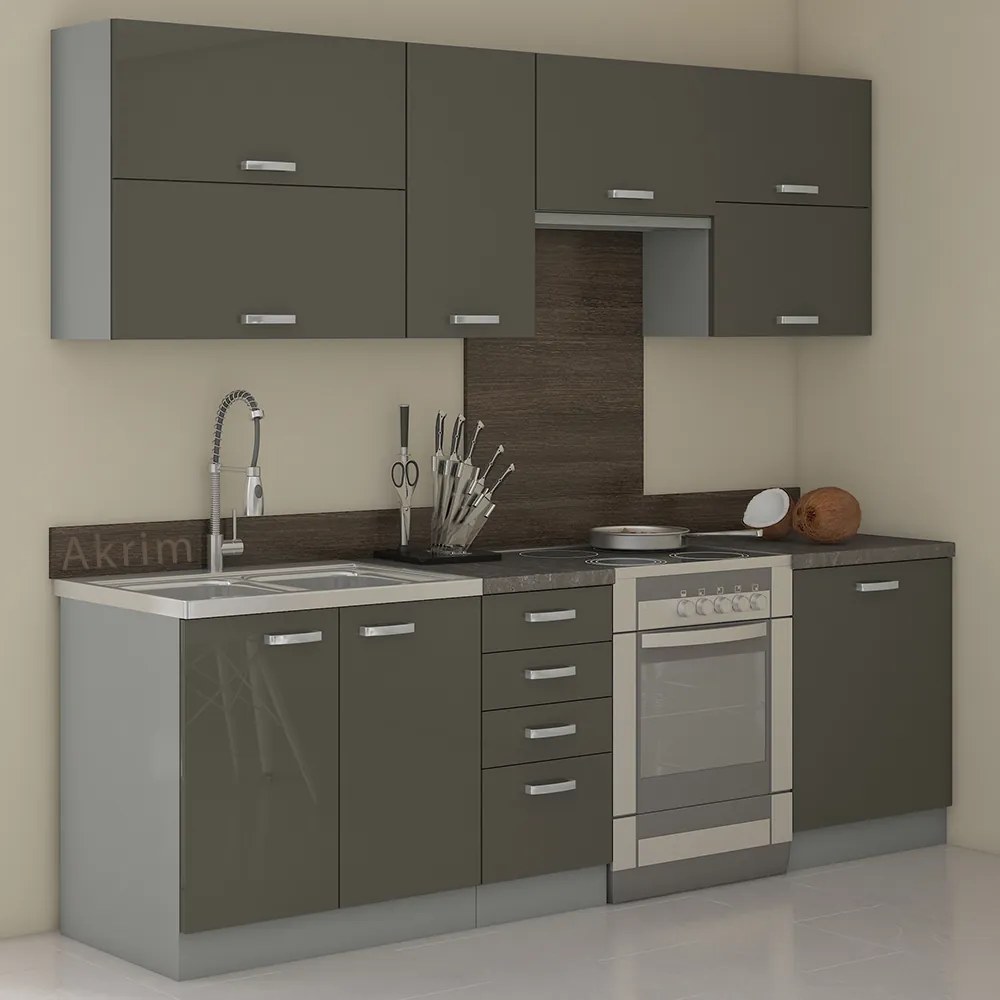 GREY gr | vysoká skříňka 60 DKS-210 3S1F potravinová | UNI DVÍŘKA | 60 cm | PREMIUM BOX | světle šedá/tmavě šedá lesk