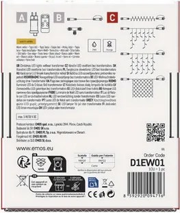 Propojovací vánoční řetěz bez zdroje EMOS Connecting D1EW01 ZY1442 100LED záclona 1x2m teplá bílá