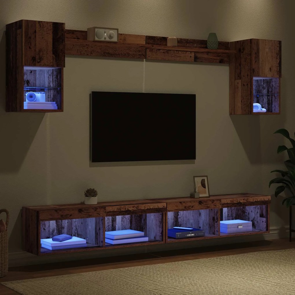 TV nástěnné jednotky s LED 6 ks Staré dřevo Kompozitní dřevo 3402955