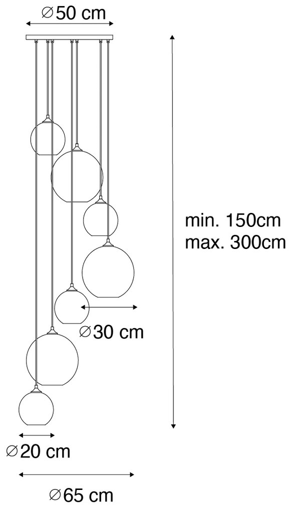 Závěsné svítidlo Art Deco mosazné s modrým sklem kulaté 7-světlo - Sandra