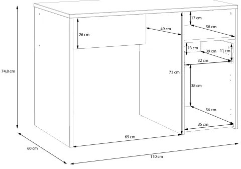 Psací stůl URO dub artisan/bílá