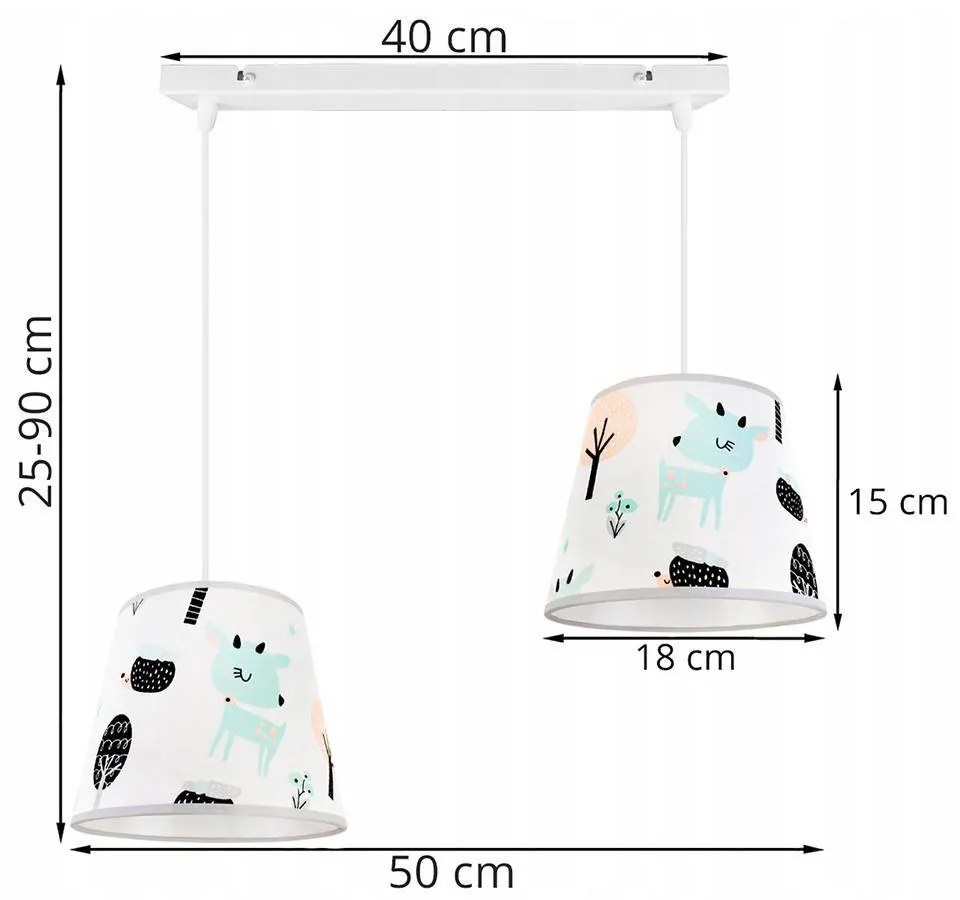 Dětské závěsné svítidlo Bambi, 2x textilní stínítko se vzorem, s