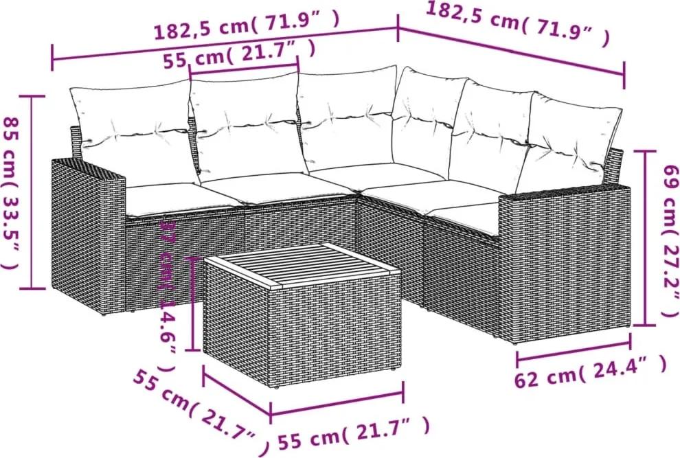 vidaXL 6dílná zahradní sedací souprava s poduškami polyratan [3224116] Barva: Černá