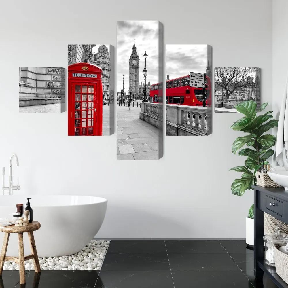 Vícedílný obraz Červená Telefonní Budka V Londýně A Big Ben Nedostatek Nedostatek Přírodní plátno 150x90