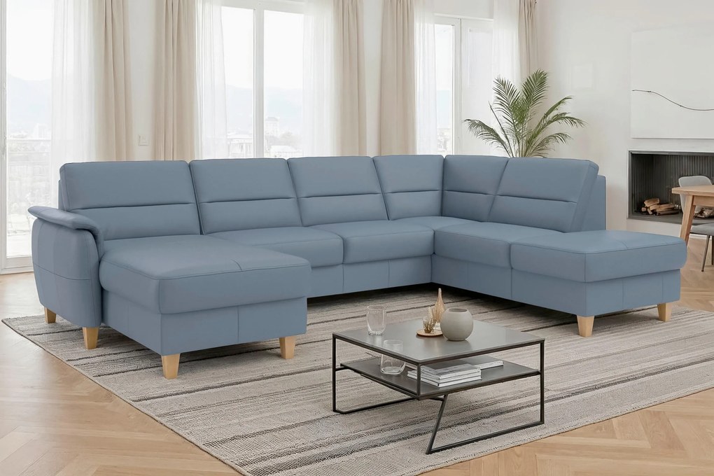 XXXLutz SEDACÍ SOUPRAVA, textil, kůže, šedomodrá Sit & More - Sedací soupravy - 00014403325S