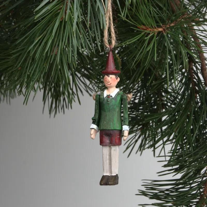 Vánoční dřevěná ozdoba na stromeček pinokio zelený 12cm