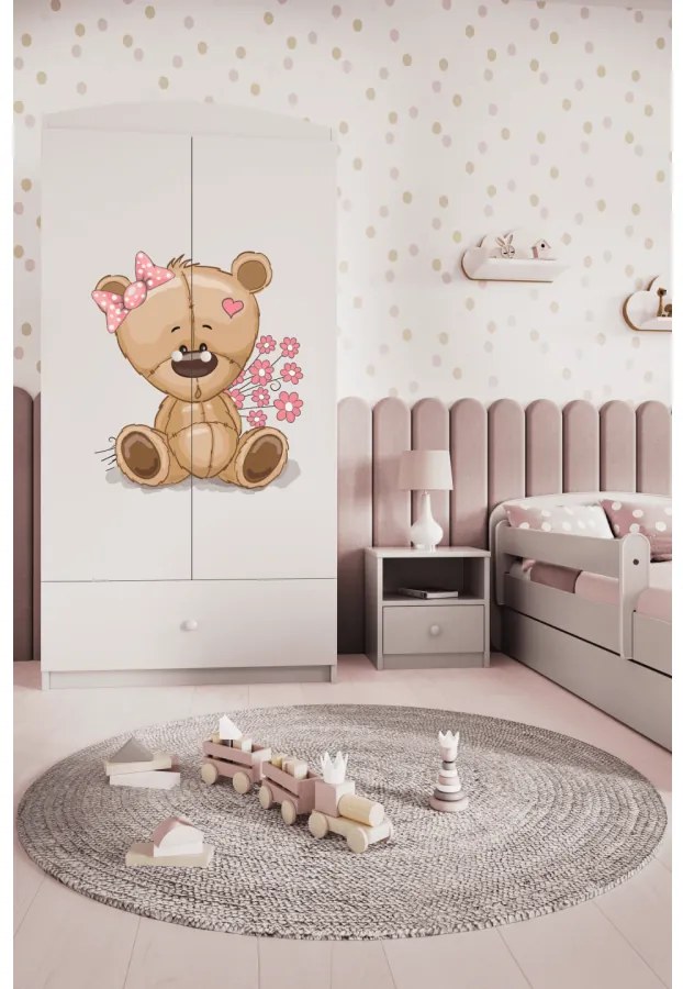 Dětská skříň Babydreams 90 cm méďa s kytičkami bílá