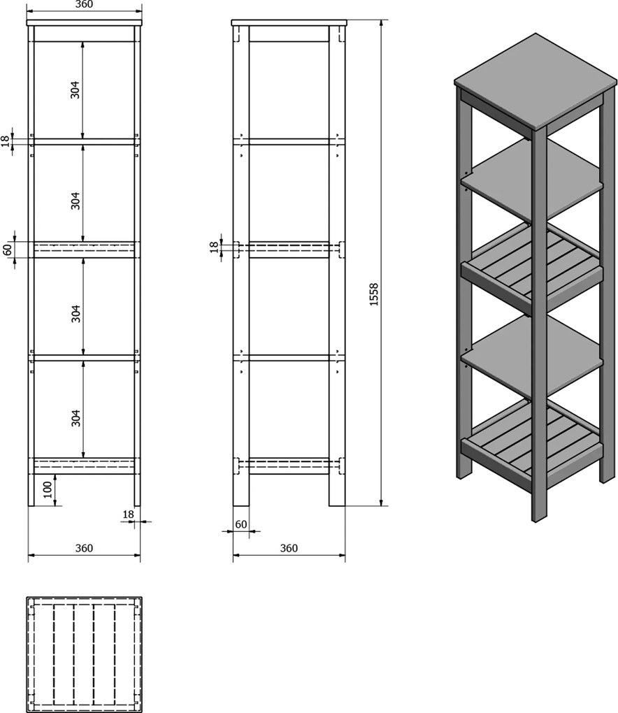 Aqualine Aqualine, ETIDE policový regál vysoký 36x152x36 cm, bílá mat, ET156