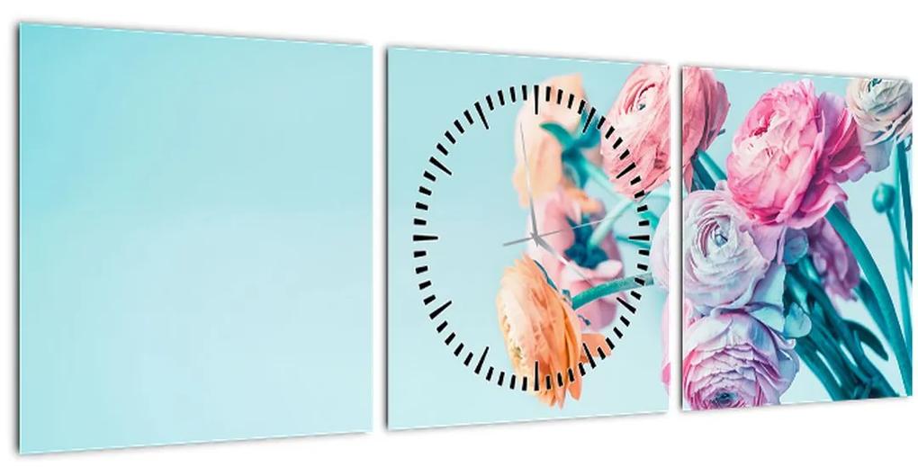Obraz - Květiny ve váze (s hodinami) (90x30 cm)