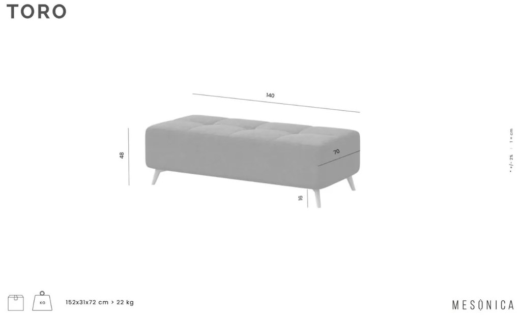 Modrý sametový taburet MESONICA Toro 140 x 70 cm