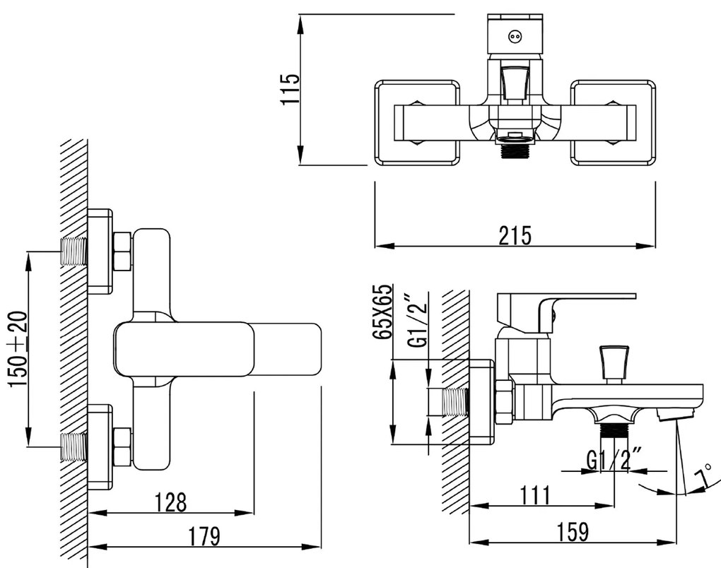 Aqualine, FACTOR nástěnná vanová baterie, chrom, FC310