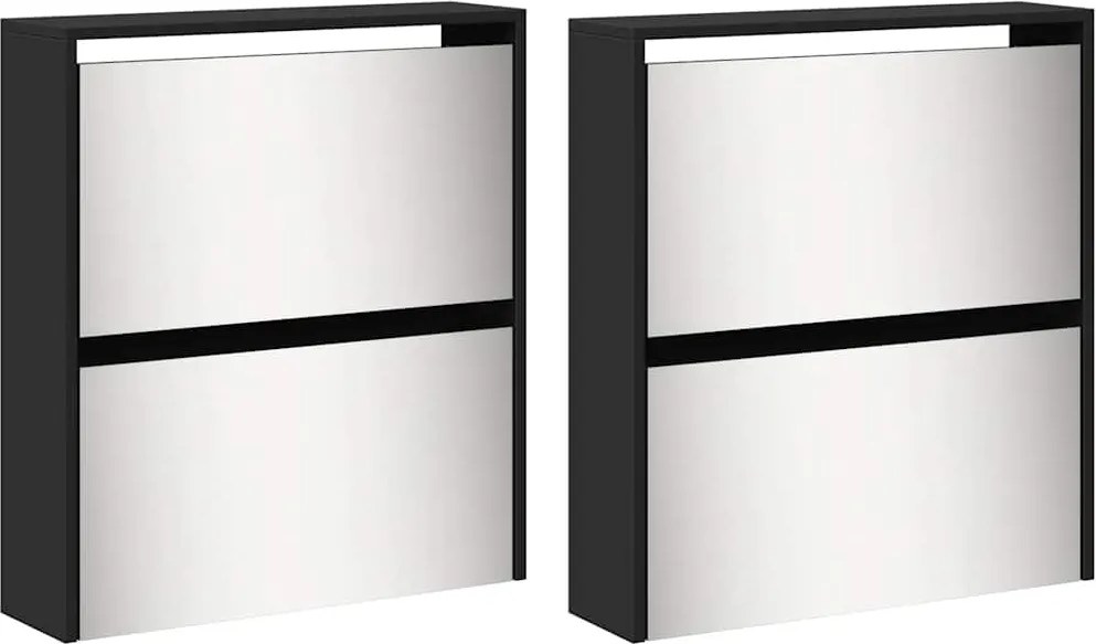 Botník se zrcadlem 4patrový černý 63 x 17 x 134 cm 3228274