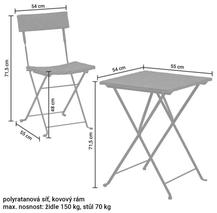 Stilista 87067 Stilista Zahradní polyratanový set, černý, 2 židle + stůl